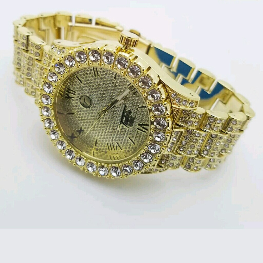 14k Gold Plated Iced Out Watch - Gem